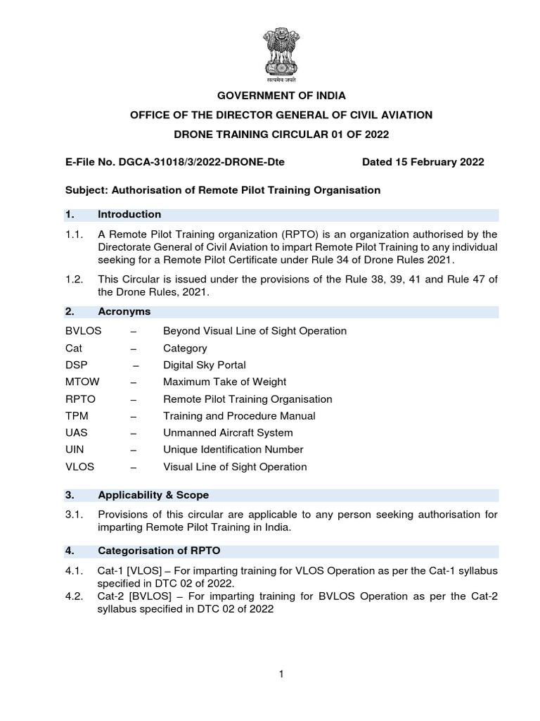 DTC 1 of 2022 RPTO Authorisation | PDF | Unmanned Aerial Vehicle | Aviation
