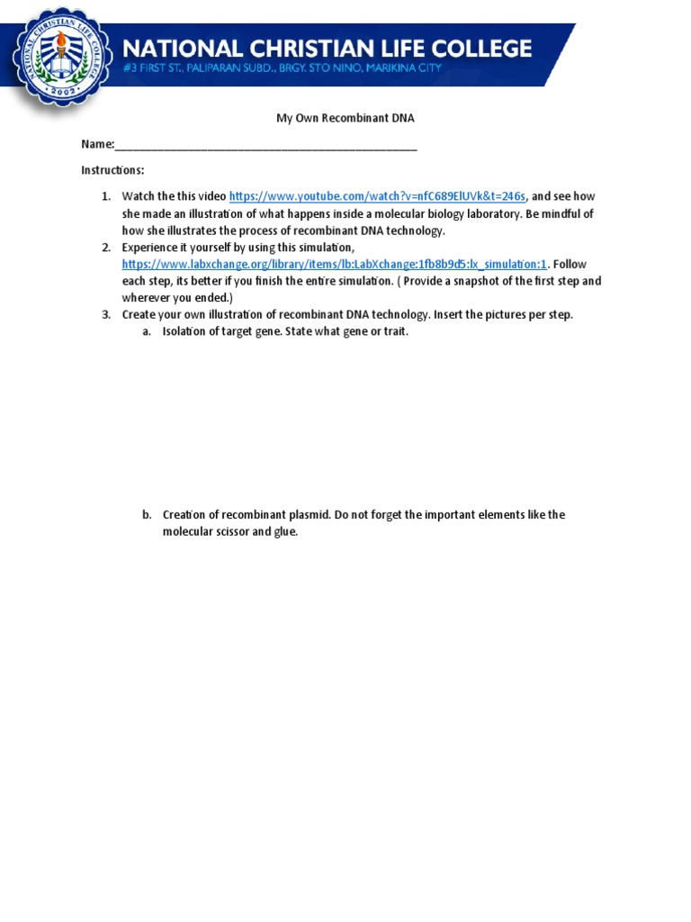 Worksheet-Recombinant DNA | PDF