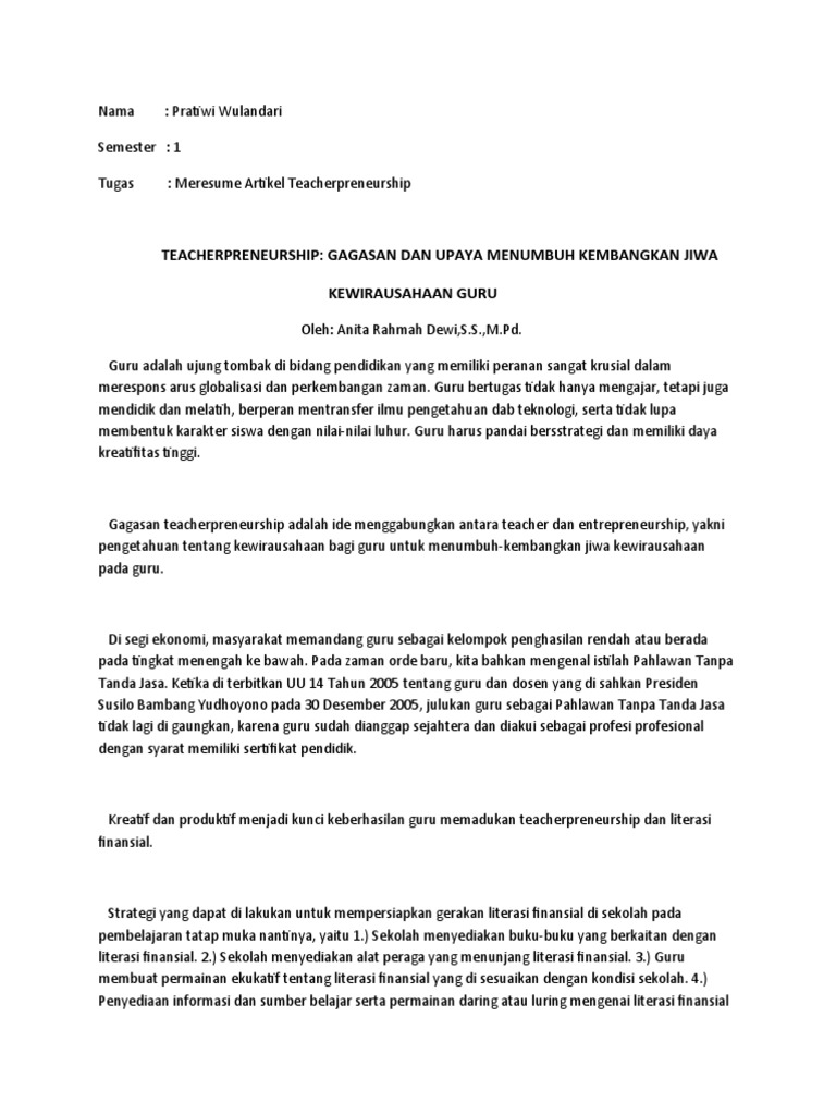 Meresume Artikel Teacherpreneurship | PDF