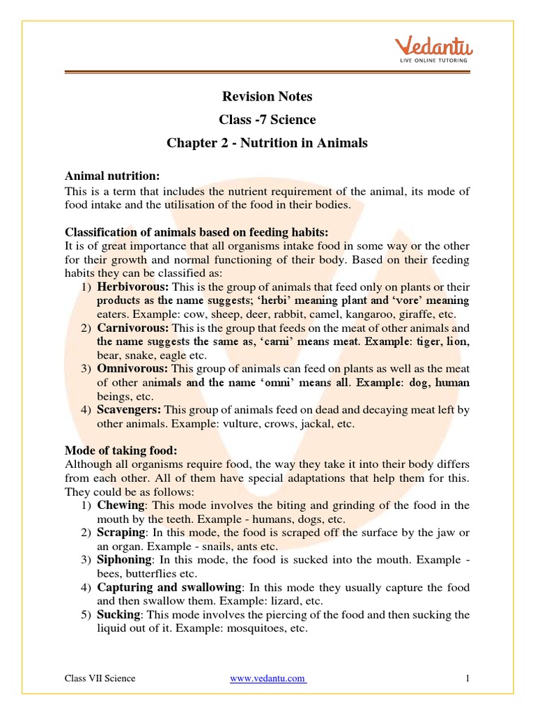 Class 7 Science Chapter 2 Revision Notes | PDF | Digestion | Stomach