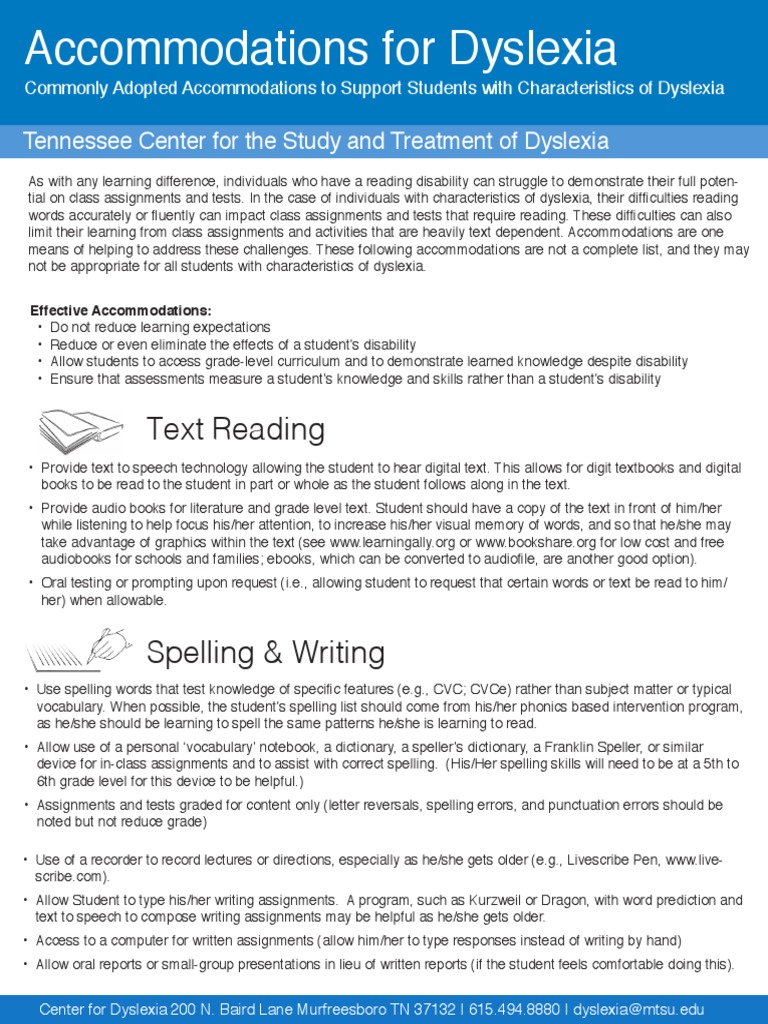Dyslexia Accommodations Guide Tennessee | PDF | Dyslexia | Learning ...