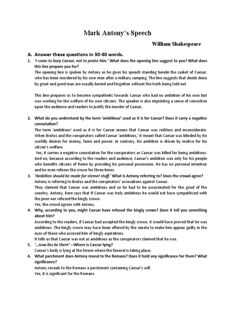 Mark Antony's Persuasive Funeral Speech | PDF | Julius Caesar | Mark Antony