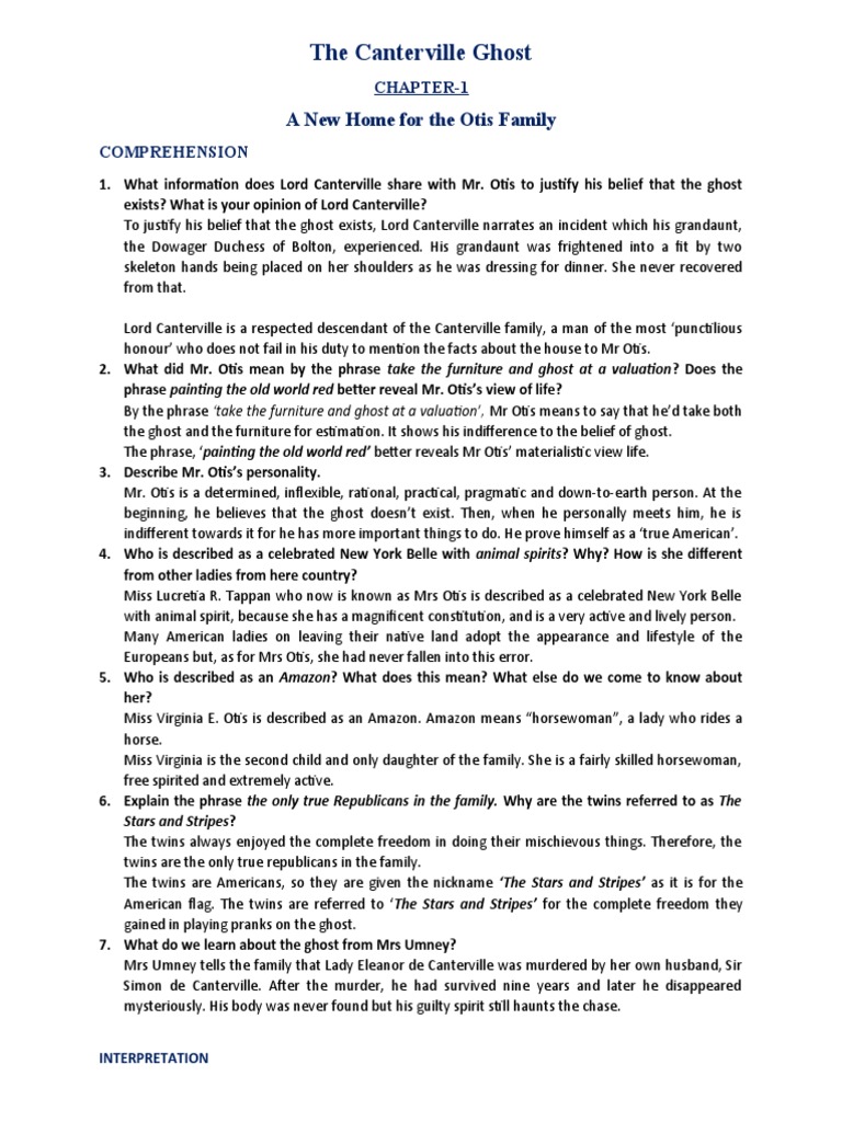 The Canterville Ghost CH 1-4 | PDF | Ghosts | English Language