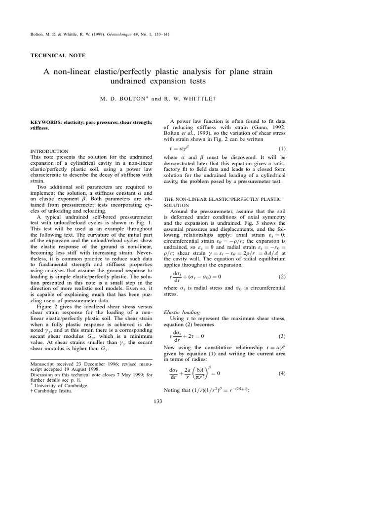 Bolton - 1999 - A Non-Linear Elasticperfectly Plastic Analysis For ...