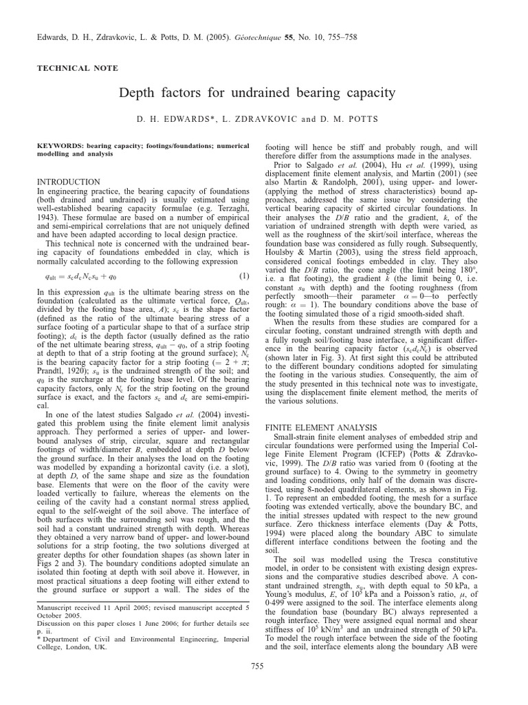 Depth Factors For Undrained Bearing Capacity | PDF | Finite Element ...