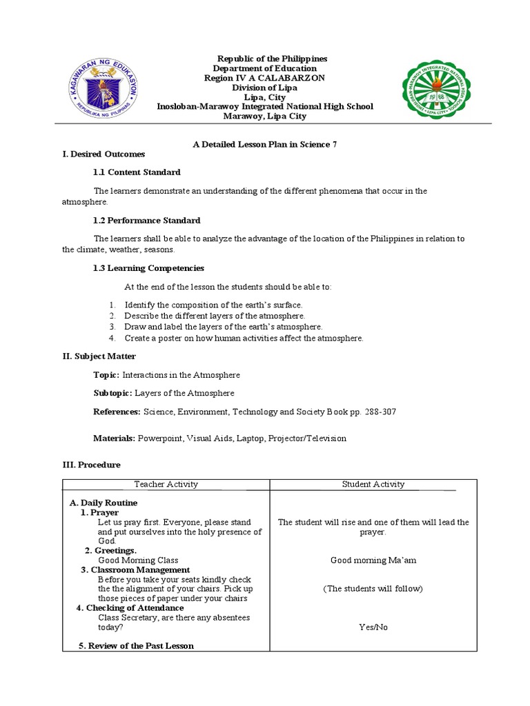 Atmosphere Lesson Plan | Download Free PDF | Atmosphere Of Earth ...