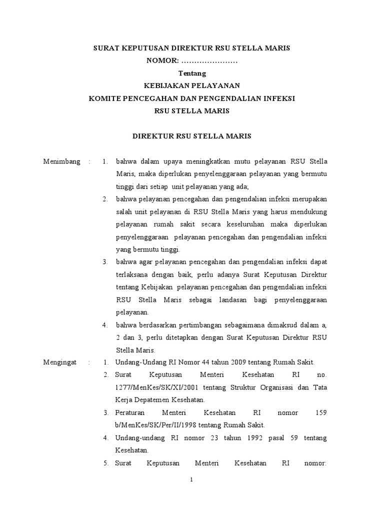 PPI.1.Ep.1-SK Pelayanan PPI Di RSU Stella Maris | PDF