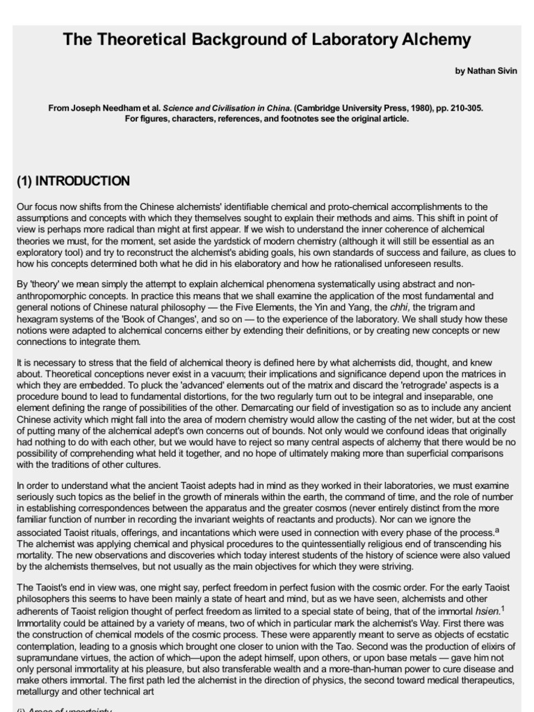 Sivin, Nathan - Theory of Chinese Lab Alchemy | PDF | Alchemy | Theory