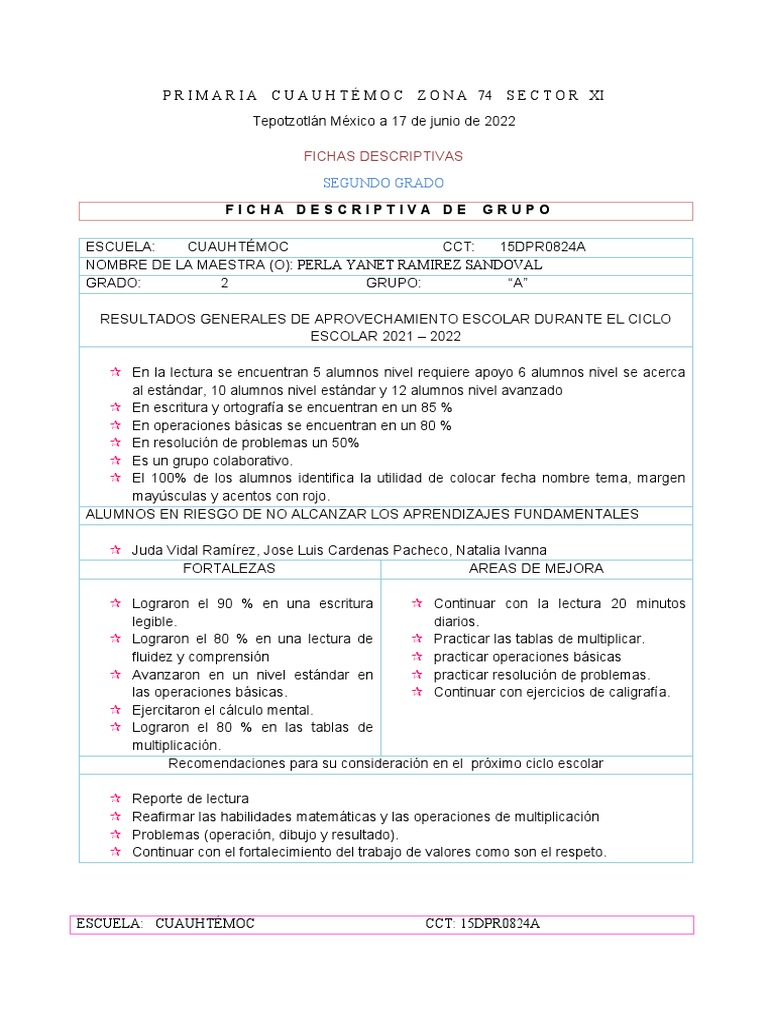 Fichas Descriptivas 2° A | PDF | Matemáticas | Escritura