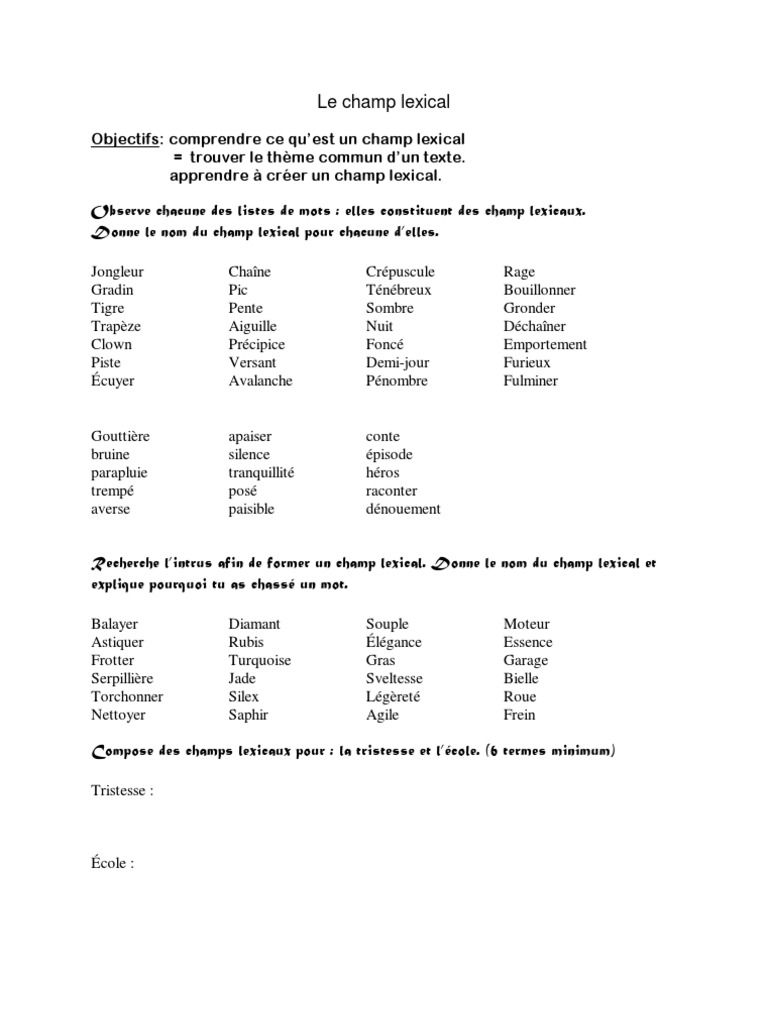 Champ Lexical | PDF | Poésie