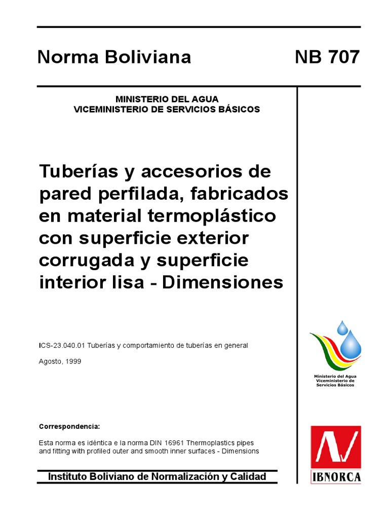 NB 707 Tuberías y Accesorios de Pared Perfilada | PDF | Tubería ...
