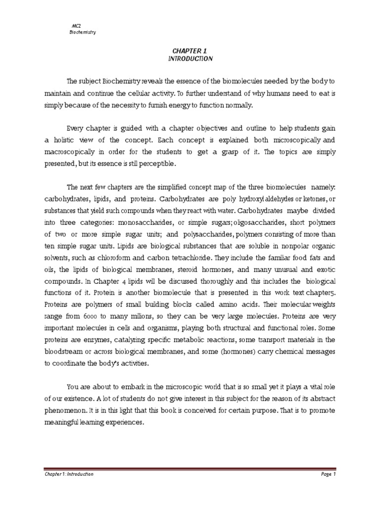 BIOCHEMISTRY CHAPTER 1 INTRODUCTION With CONCEPT MAP | PDF ...