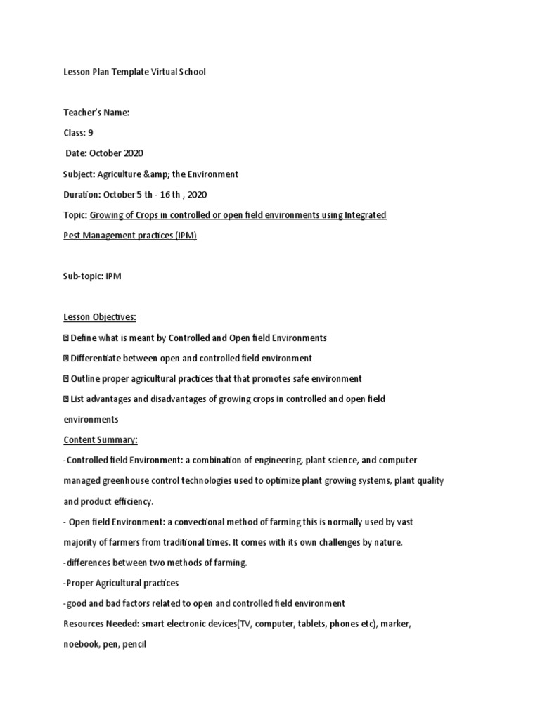 Lesson Plan 9agr | PDF | Learning | Agriculture