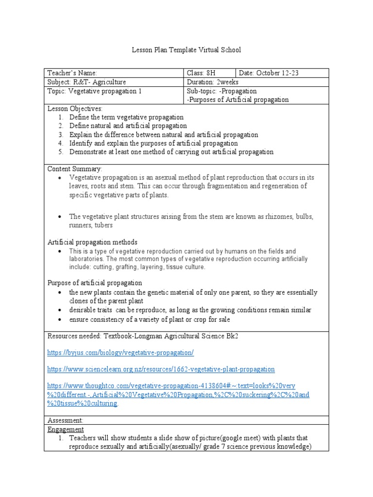 Lesson Plan gr.8 | PDF | Plants | Reproduction
