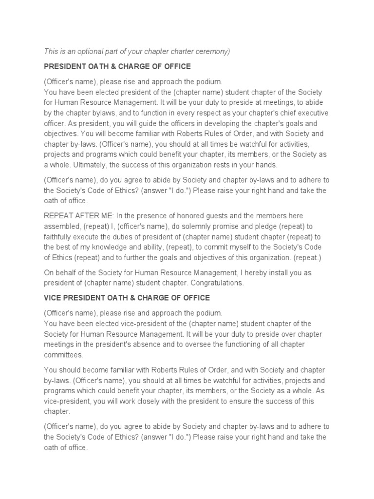 Script | PDF | Oath Of Office