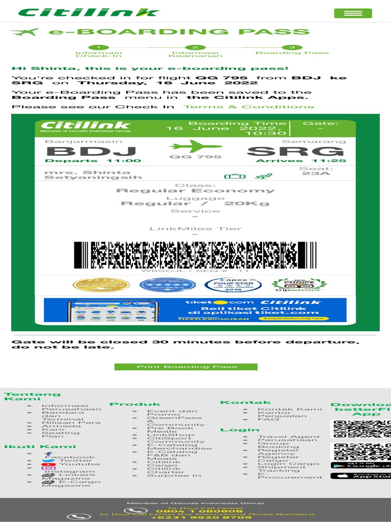 Contoh Tiket Citilink - Co.id | PDF | Transport Companies | Civil Aviation
