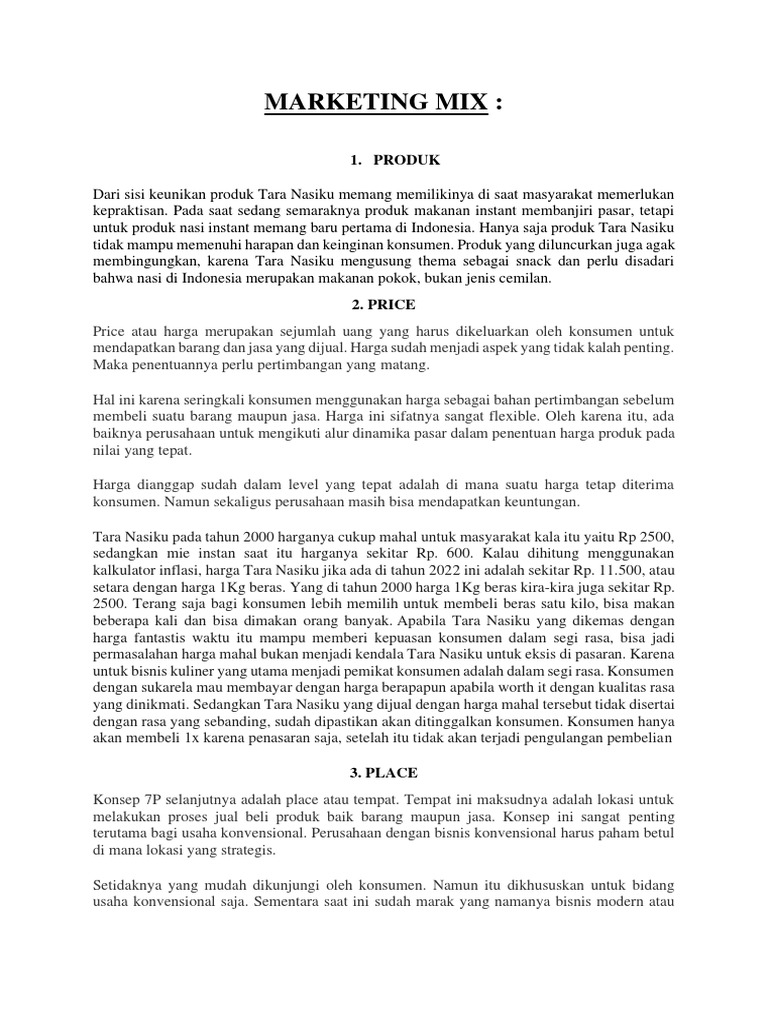 Marketing Mix Tara Nasiku | PDF