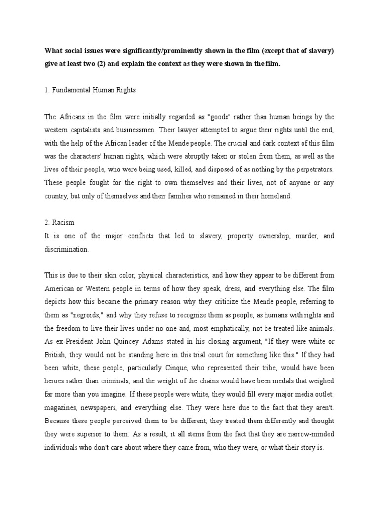 Amistad Film Guide Questions | PDF | Human Rights | Injustice