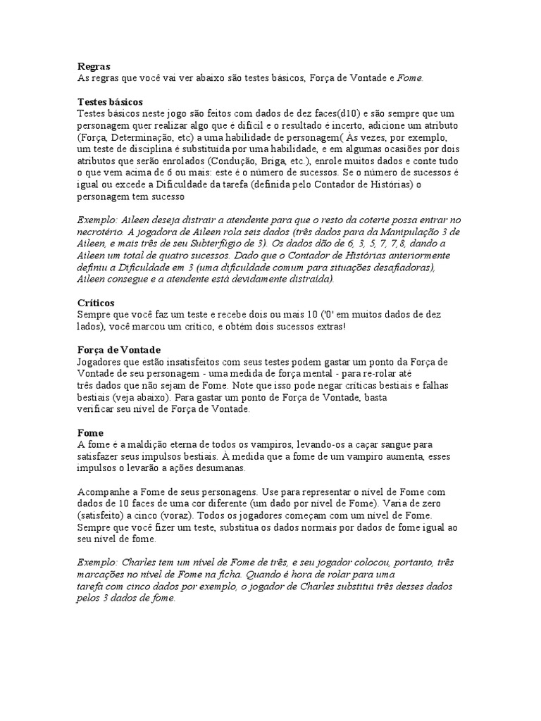 V5 Resumo de Regras | Download grátis PDF | Vampiros | Armas de fogo