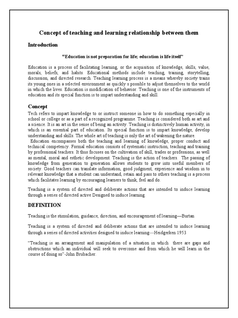 Concept of Teaching and Learning Relationship Between Them | PDF ...