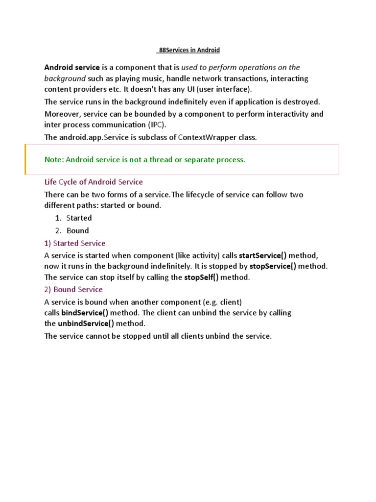 Services, Threading, AsyncTask in Android | PDF | Android (Operating System) | Mobile App
