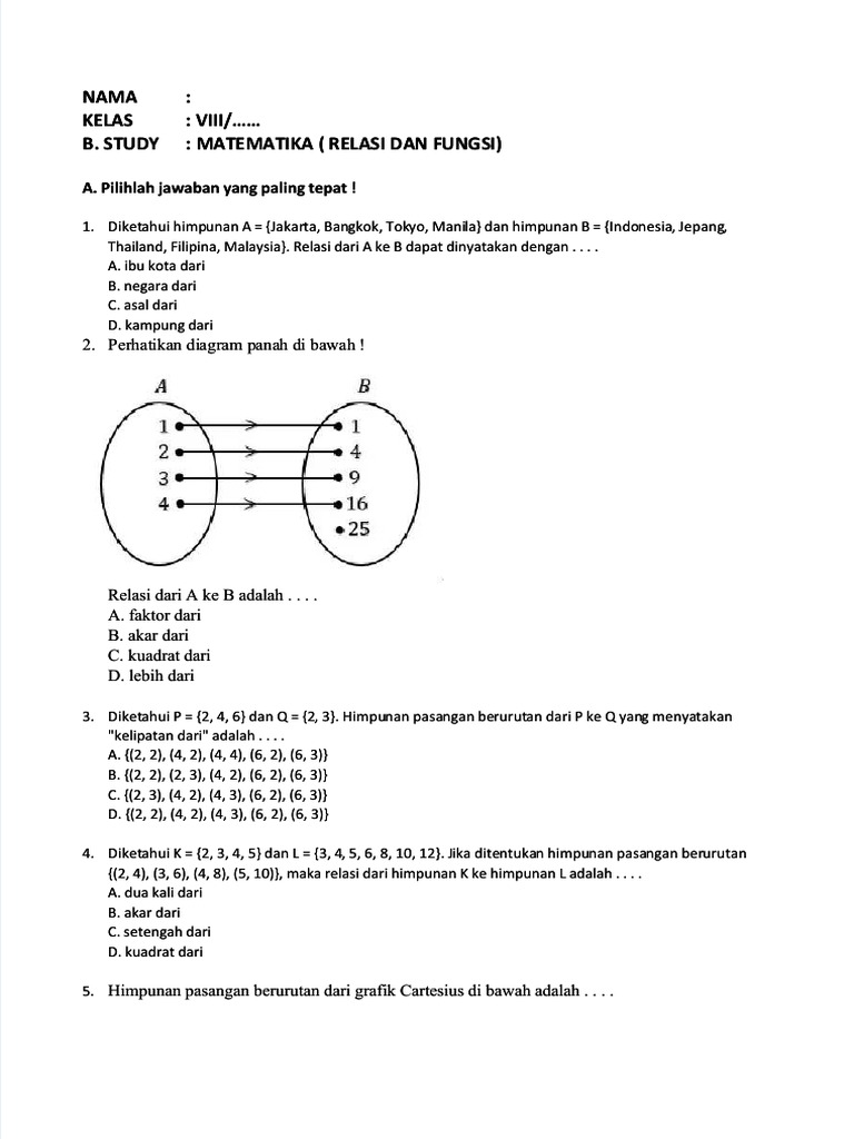 Relasi Dan Fungsi Kelas 8 | PDF