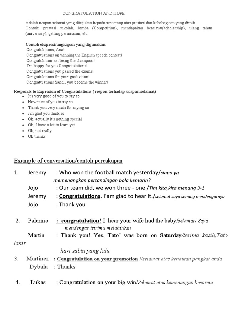 Materi 1 Expression of Congratulations Dan Contoh Dialog | PDF