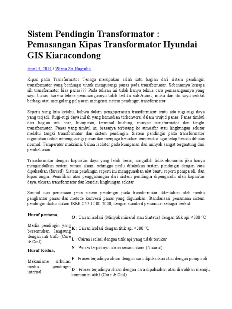 Sistem Pendingin Transformator | PDF