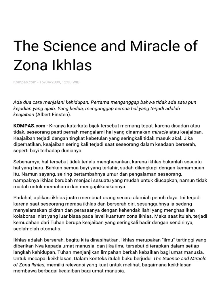 LITERASI The Science and Miracle of Zona Ikhlas | PDF