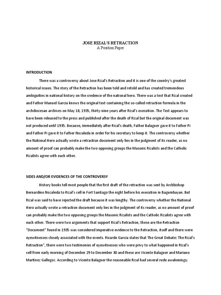 Jose Rizal's Retraction Controversy Explained | PDF | Evidence