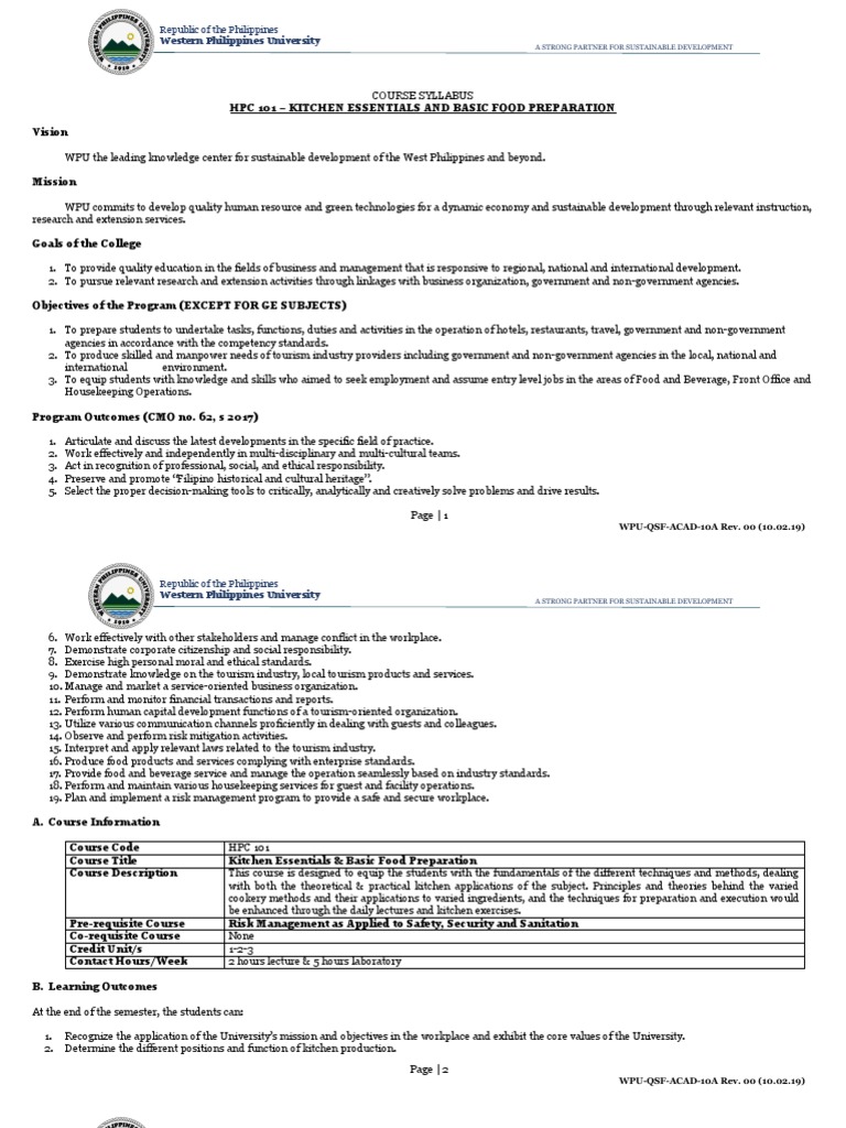 HPC 101 Kitchen Essentials | PDF | Menu | Salad