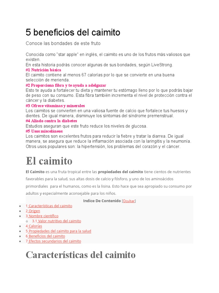 Beneficios del caimito para la salud | PDF | Alimentos | Antioxidante
