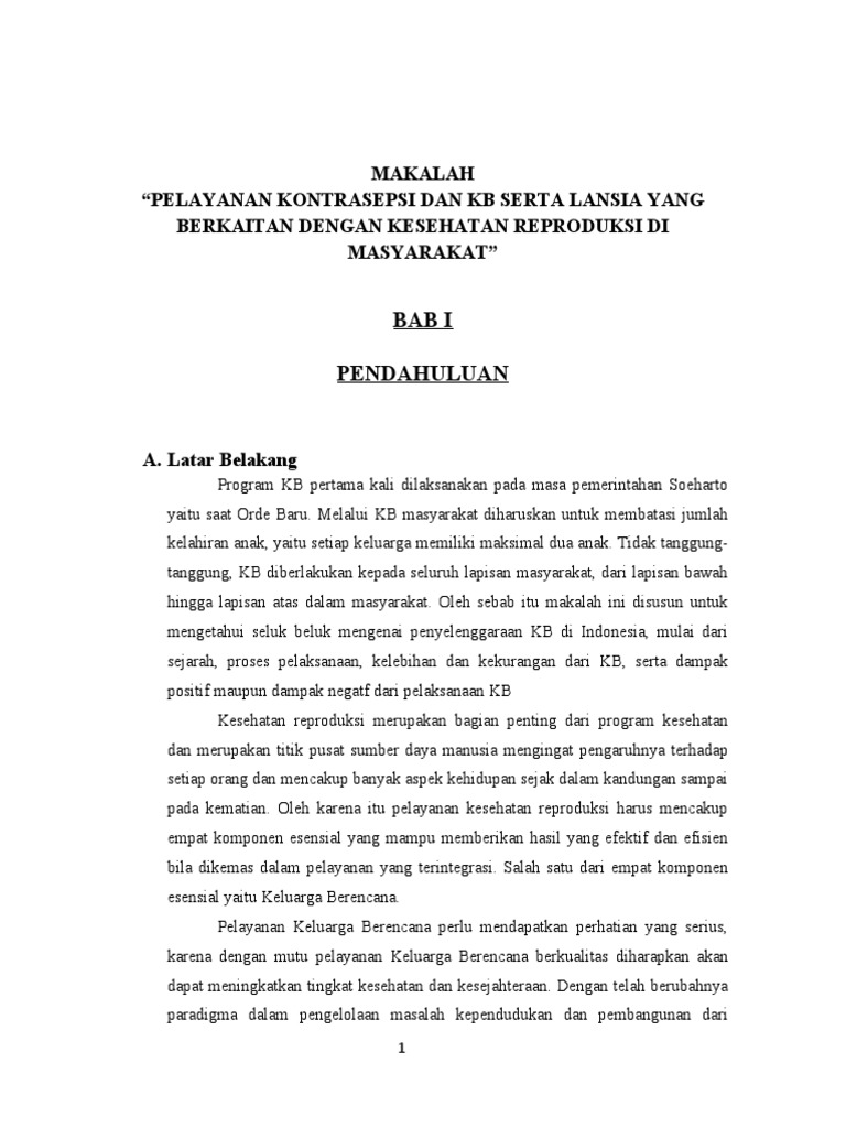 Pelayanan Kontrasepsi Dan KB Serta Lansia Yang Berkaitan Dengan Kesehatan Reproduksi Di ...
