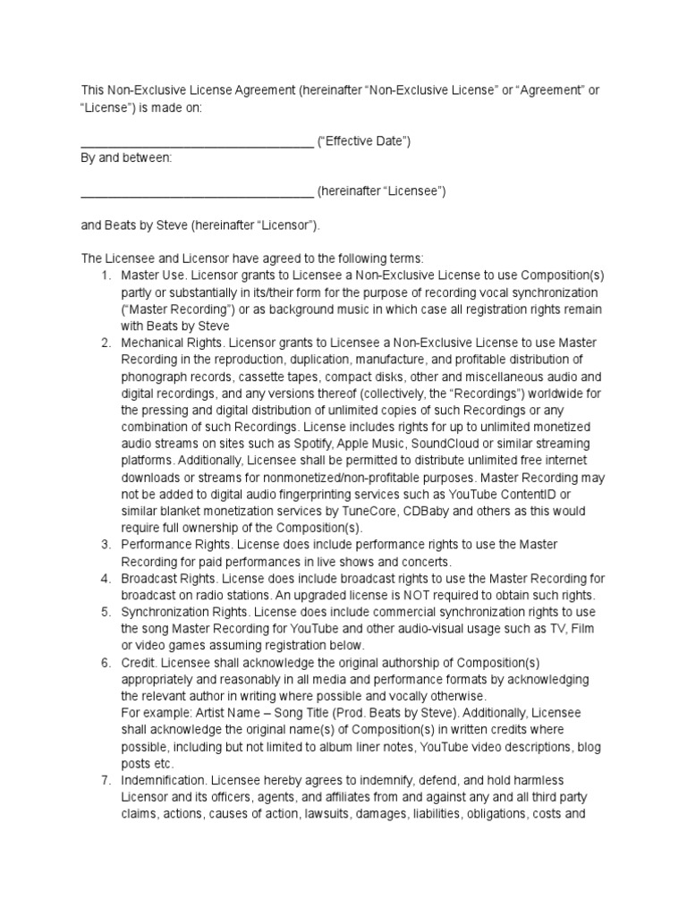 Beat License | PDF | License | Indemnity