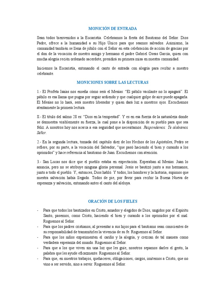 Monición de Entrada | PDF | Misa (liturgia) | Cristo (título)