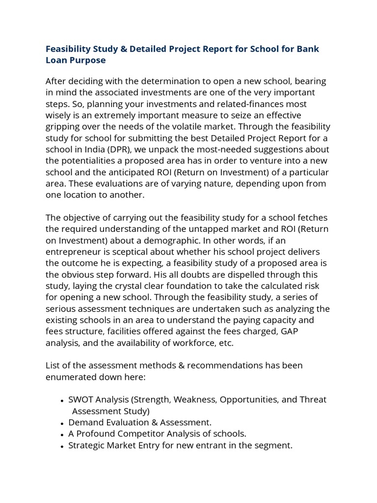 Feasibility Study for New School Project | PDF | Feasibility Study ...