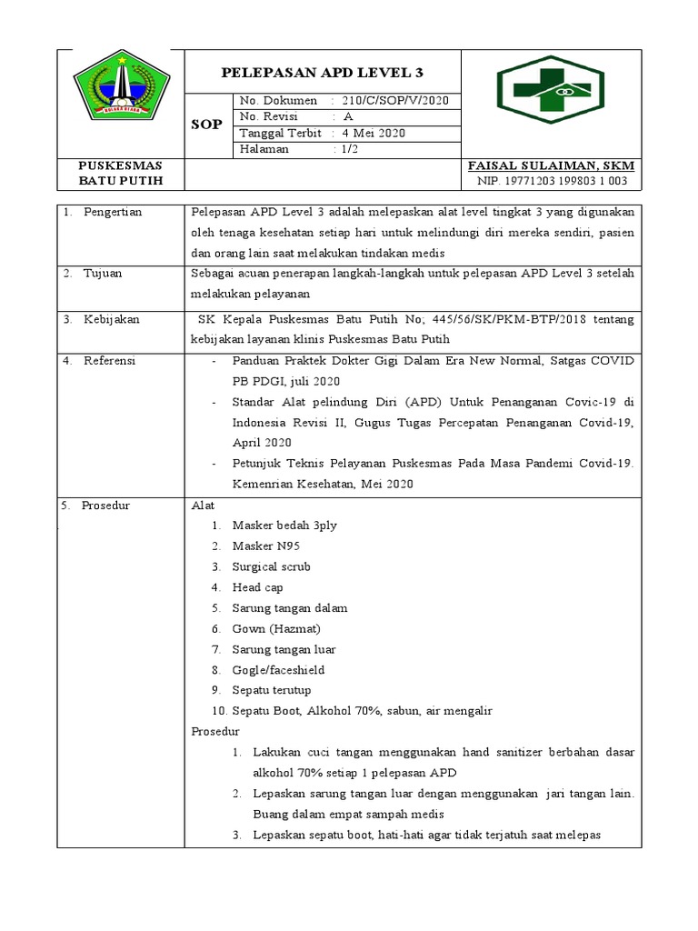 SOP Pelepasan APD Level 3 | PDF