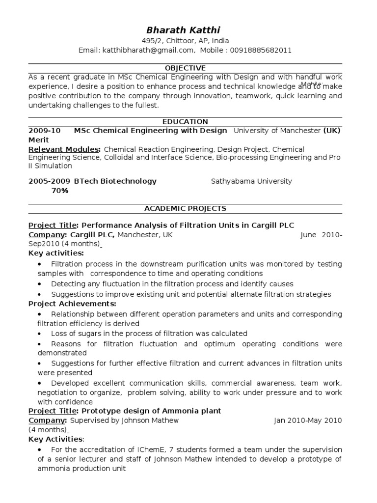 Bharath CV | PDF | Chemical Engineering | Engineering