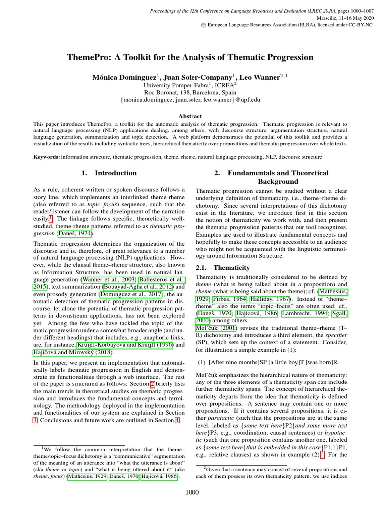 A Toolkit For The Analysis of Thematic Progression | PDF | Parsing ...