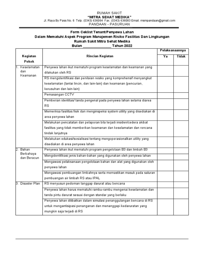 Mfk 2 D Ceklist Dokumen Bukti Penerapan Program Mfk Oleh Tenant Pdf
