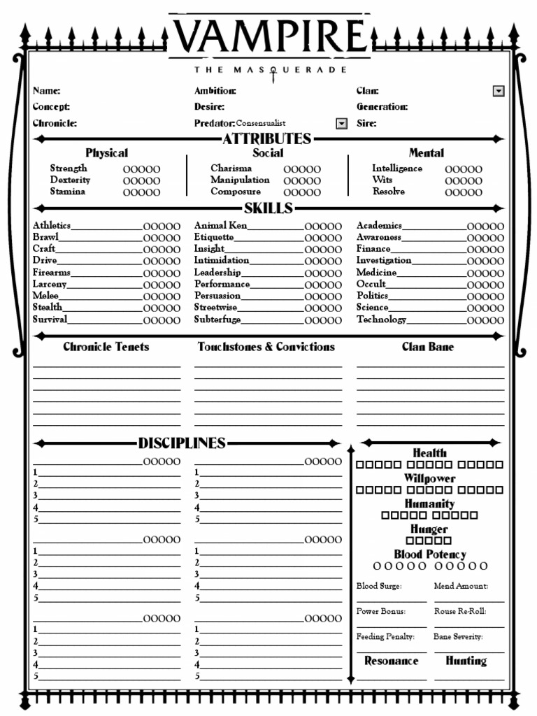 Vampire Character Sheet Template | PDF | Career & Growth