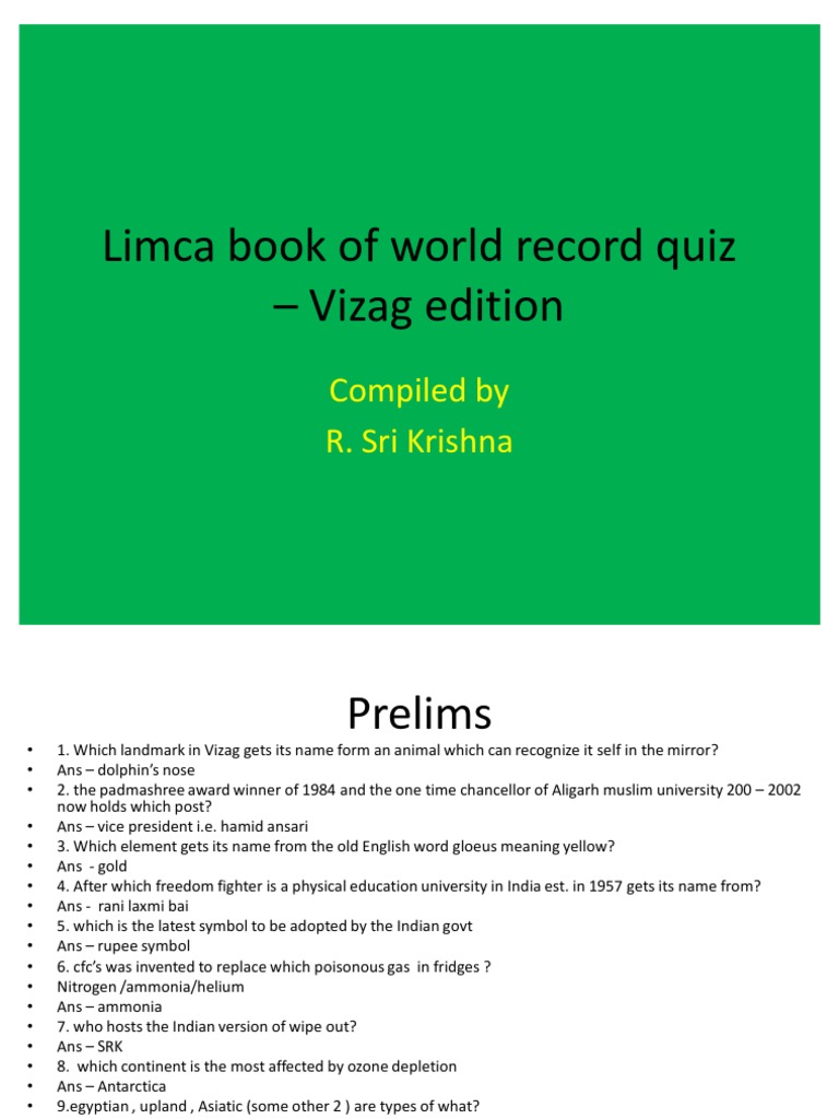 Limca Book of World Record Quiz - Vizag | PDF