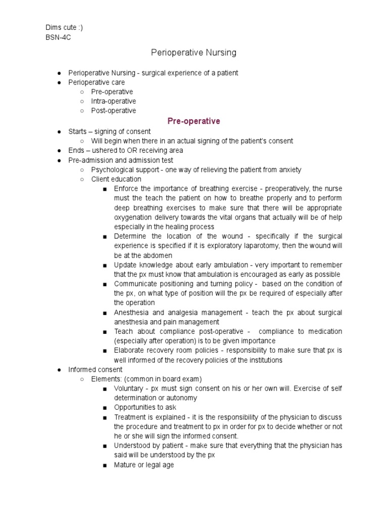 Perioperative Nursing Reviewer Part 3 | PDF | Intravenous Therapy | Surgery