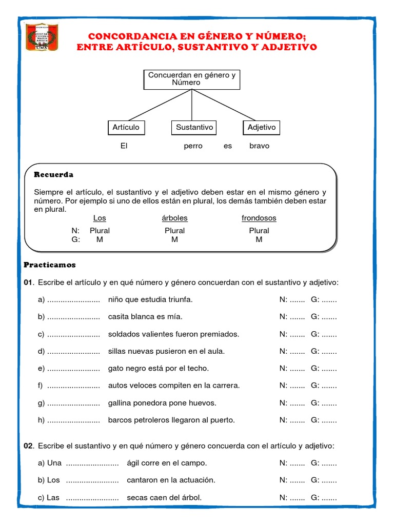 Ficha de Comunicacion-Concordancia en Género y Número | PDF | Adjetivo | Sustantivo