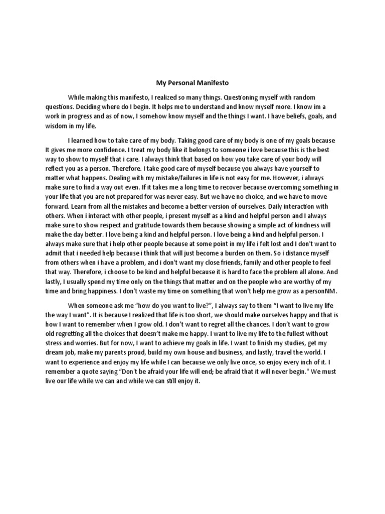 My Personal Manifesto | PDF | Self-Improvement