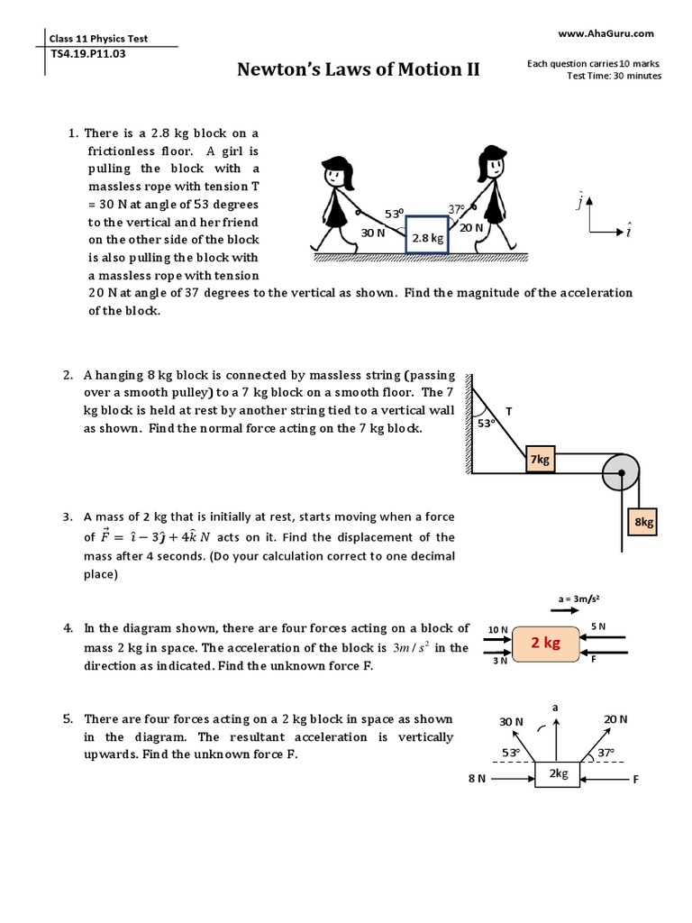 STD 11 Physics TS 2022 Newton's Laws of Motion II Test Sheet | PDF ...
