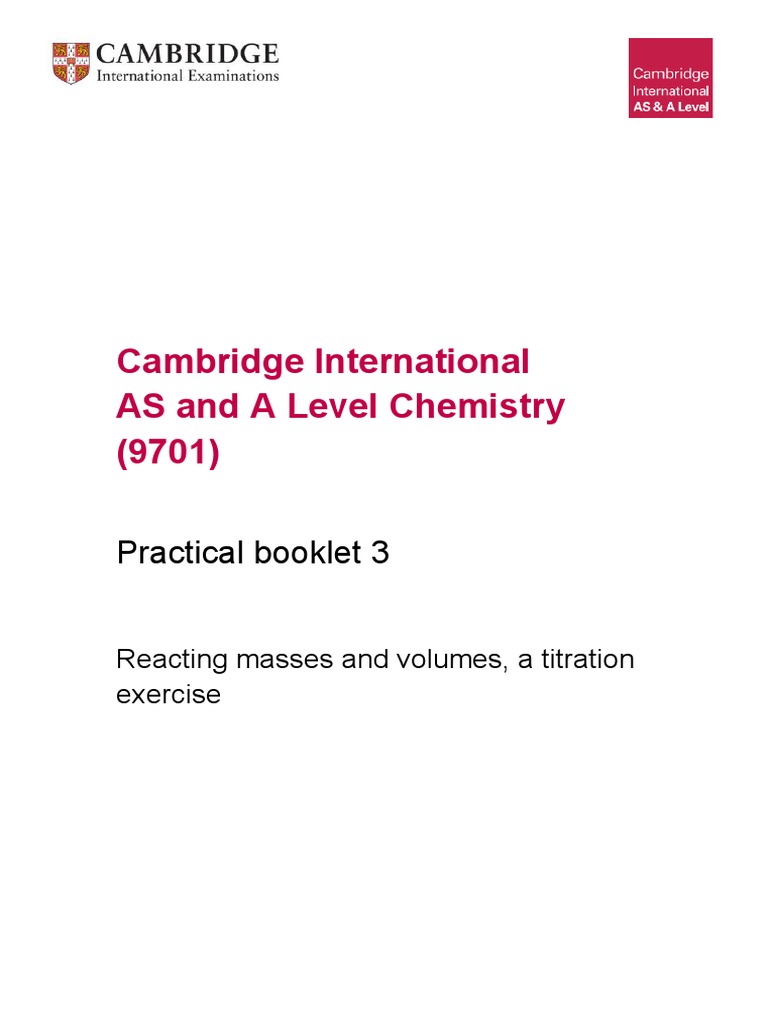 Cambridge International AS and A Level Chemistry (9701) Practical Booklet 3 | PDF | Titration ...