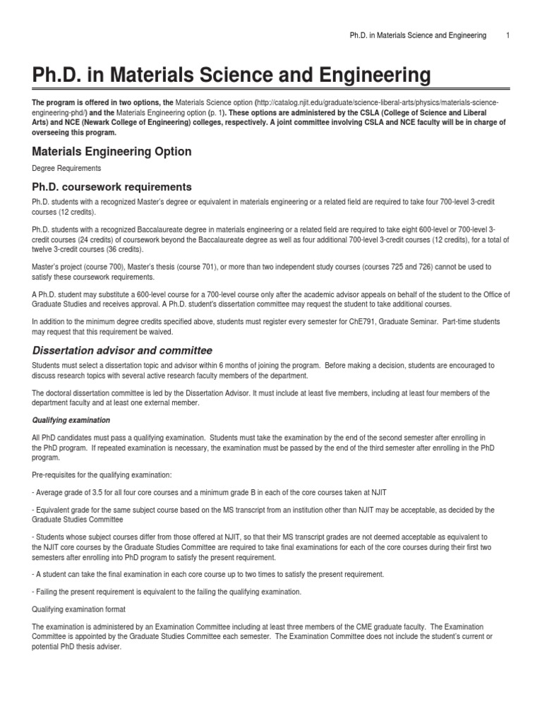 Materials Science Engineering PHD | PDF | Thesis | Doctor Of Philosophy