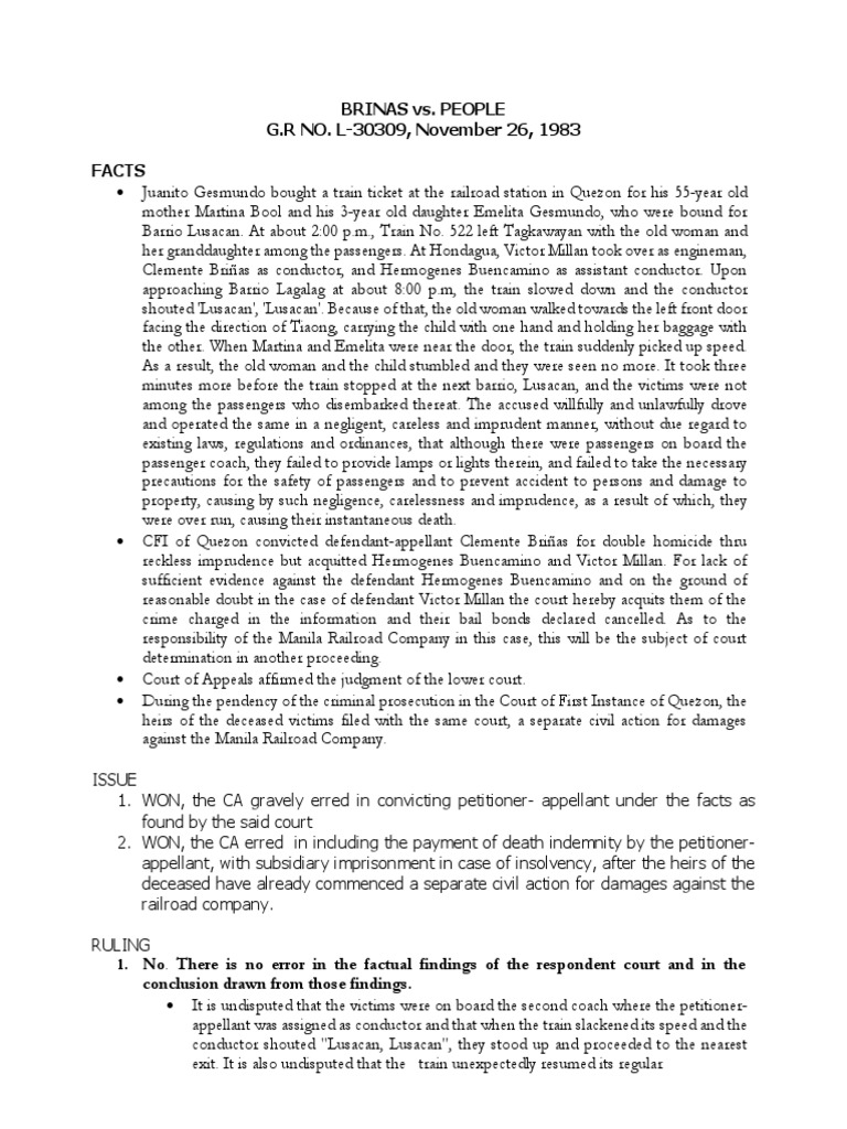BRINAS Vs PEOPLE | PDF | Lawsuit | Negligence