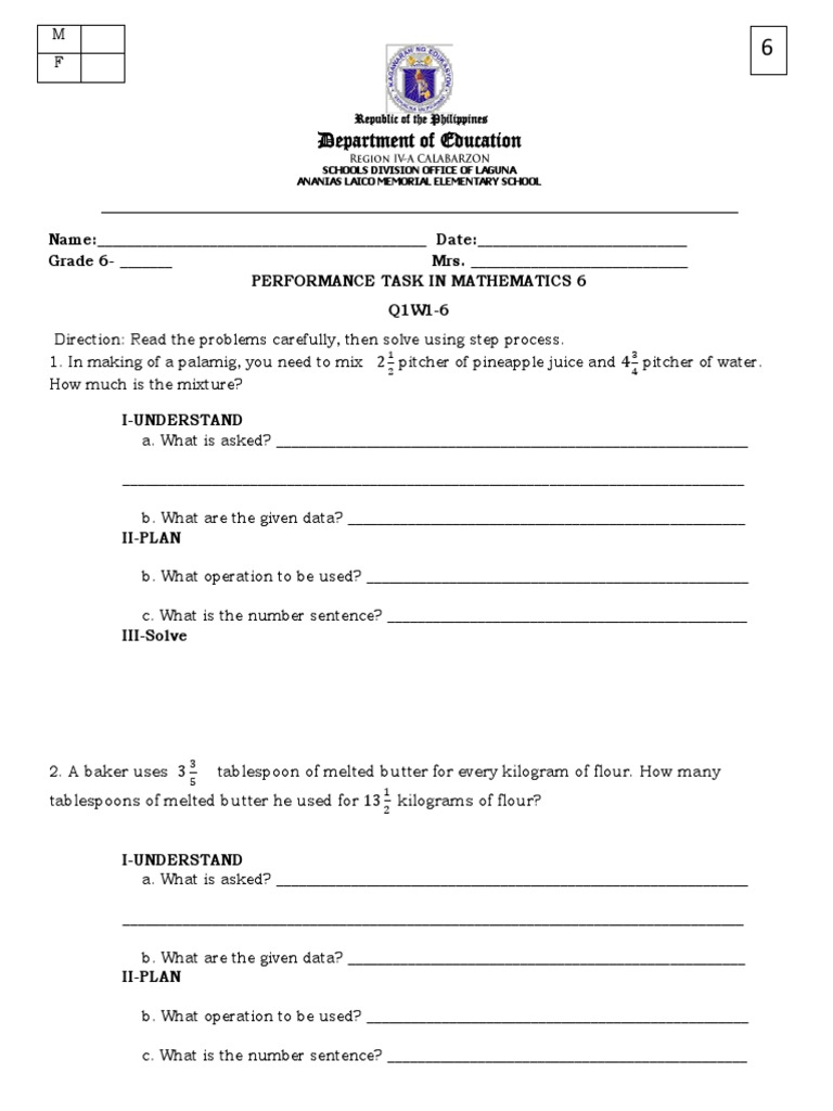 Math 6 Quarter 1 Performance Task | PDF